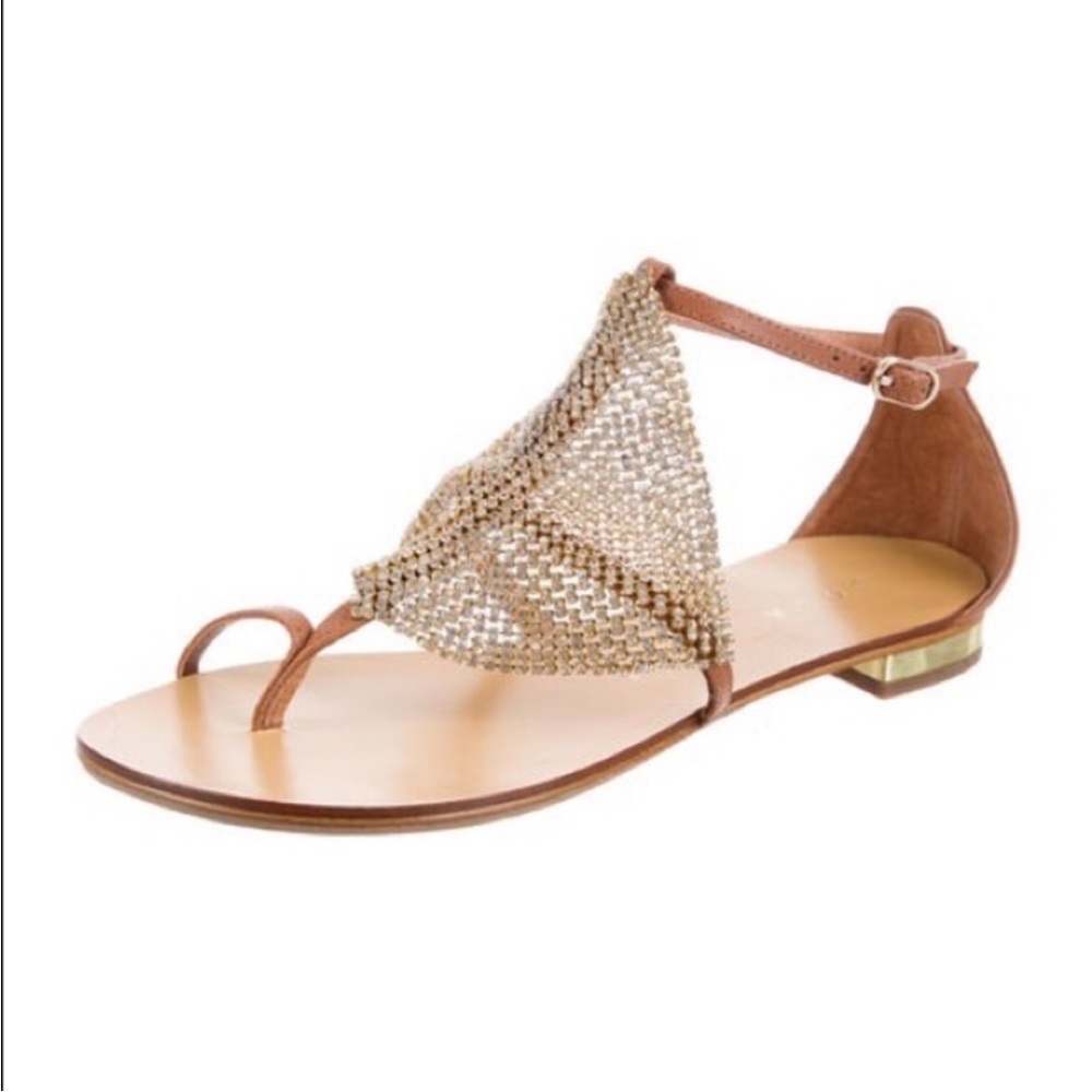 Lola Cruz Swarovski Crystal Tan Leather Jewel Shoes S… - Gem